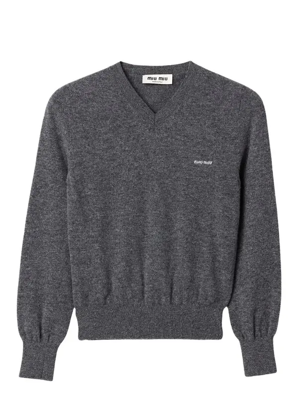 Miu Miu Wool V-neck Sweater - Gray