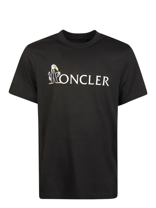 Moncler Crew Neck T-shirt With Printed Logo - Black