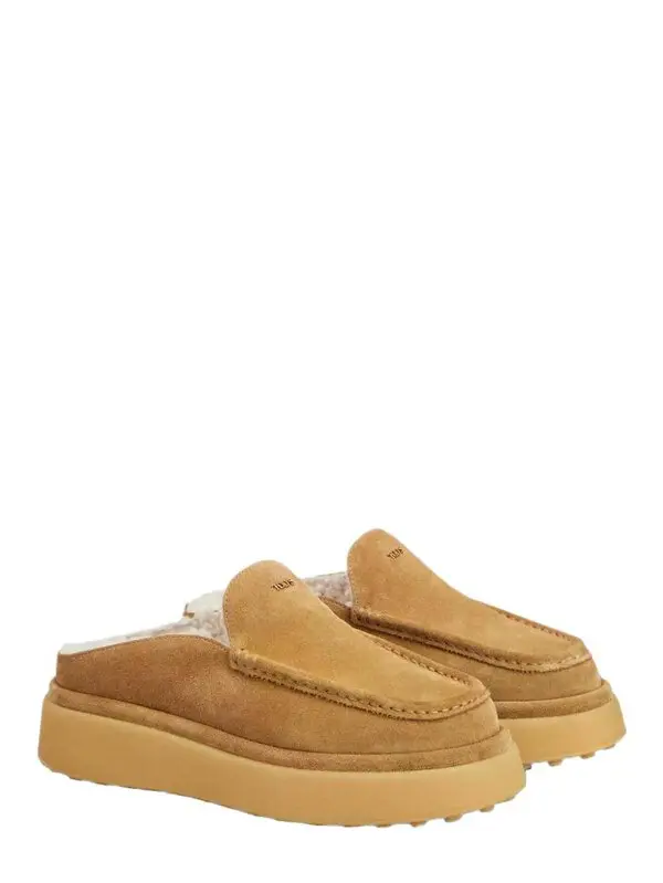 TOD'S Logo-plaque Shearling-lined Loafers - Neutrals