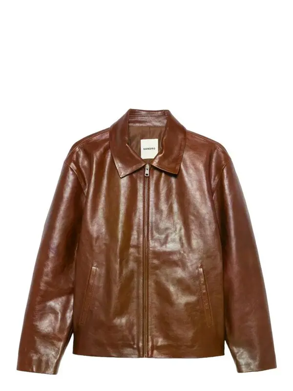 Sandro Ales Leather Jacket - Brown