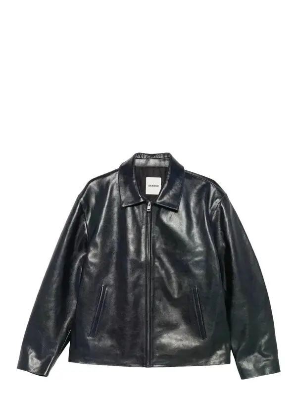 Sandro Classic Zip-up Leather Jacket - Blue