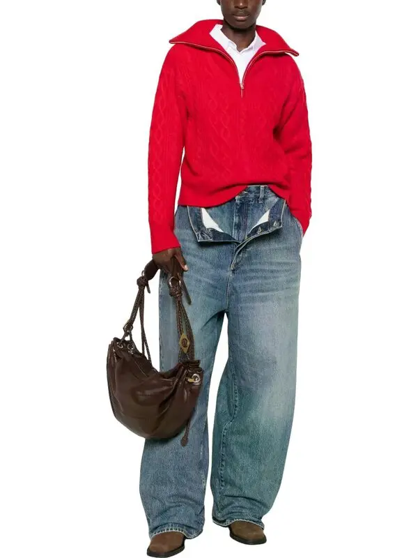 Sandro Cable-knit Quarter-zip Sweater - Red