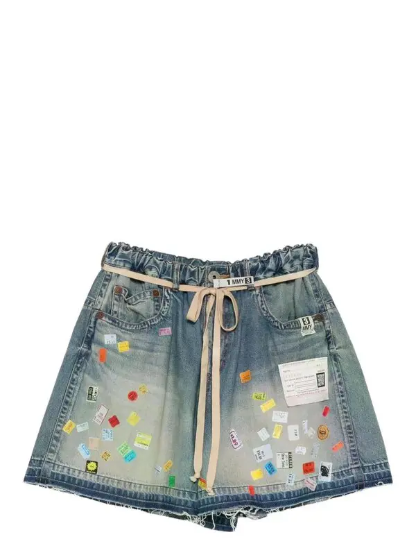 Mihara Yasuhiro Patch-detail Frayed-hem Shorts - Blue