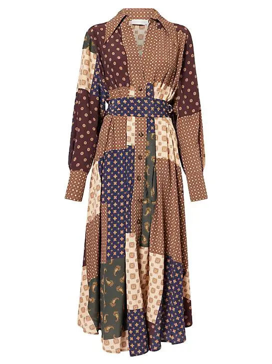 Zimmermann Patchwork Print Silk-blend Midi Dress - Geo Patch Print