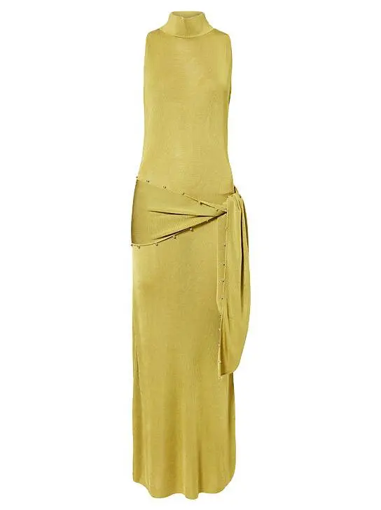 DE LA VALI Abril Turtleneck Knitted Maxi Dress - Pear