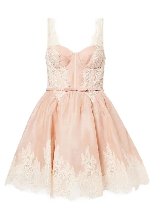 Zimmermann Valiant Lace-trim Linen And Silk-blend Mini Dress - Light Pink