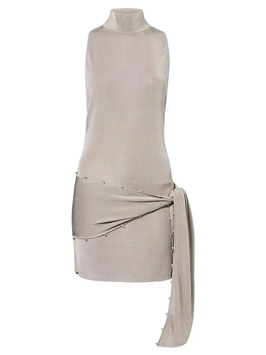 DE LA VALI Abril Turtleneck Knitted Mini Dress - Grey