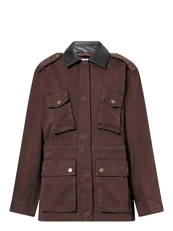 Good American Contrast-collar Cotton Field Jacket - Espresso