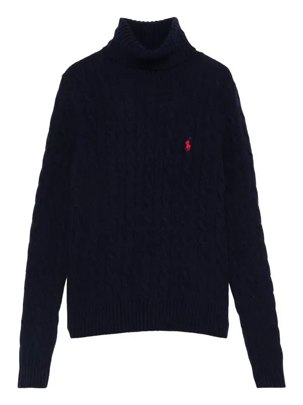 Polo Ralph Lauren High Neck Pullover In Wool And Cashmere - Blue