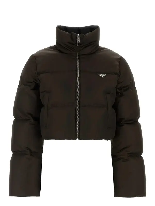 Prada Crop Down Jacket With High Collar - Brown