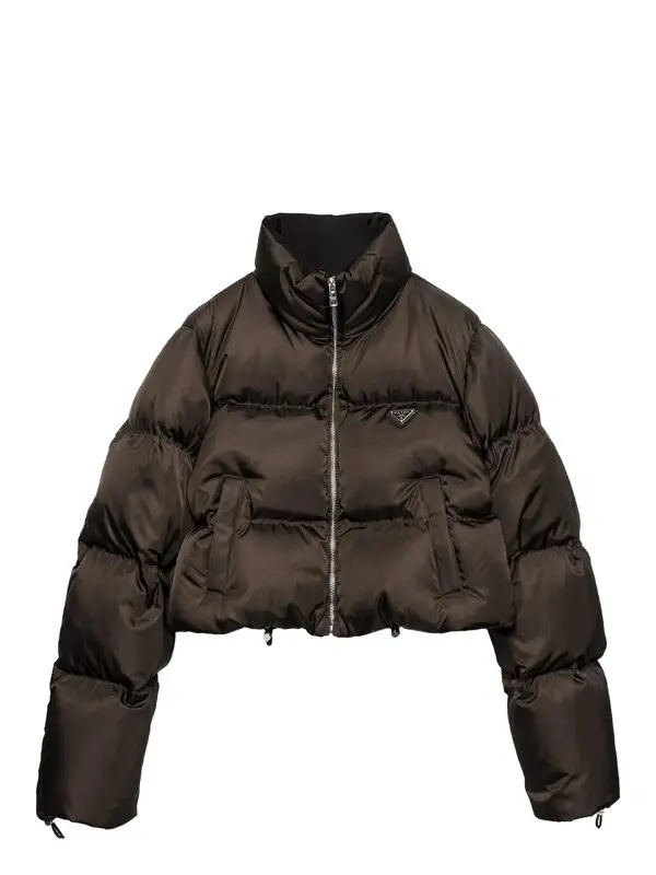 Prada High Collar Crop Down Jacket - Brown