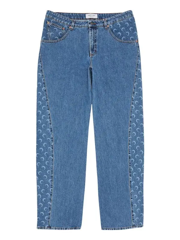 MARINE SERRE Moon Laser Denim Curved Jeans - Blue