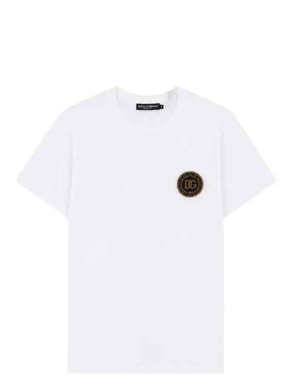 Dolce & Gabbana Cotton Crewneck T-shirt With Logo Patch - White