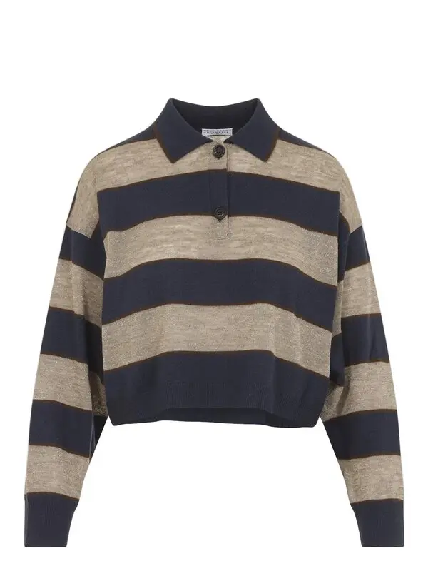 Brunello Cucinelli Wool Cashmere Silk Knit Polo - Blue