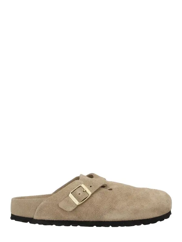 BIRKENSTOCK Suede Clog Mule With Buckle Strap - Beige