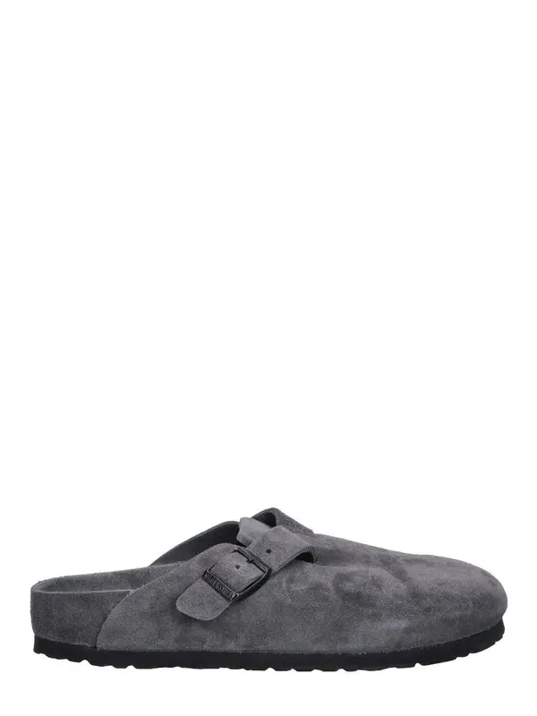 BIRKENSTOCK Suede Clog Mule With Buckle Strap - Grey