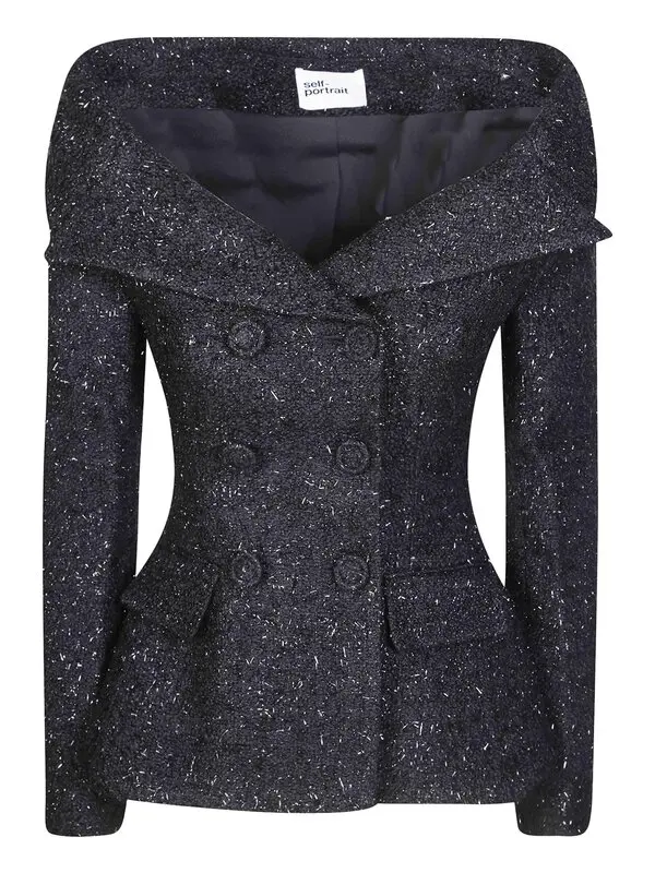SELF-PORTRAIT Metallic Bouclé Loop Jacket - Nero