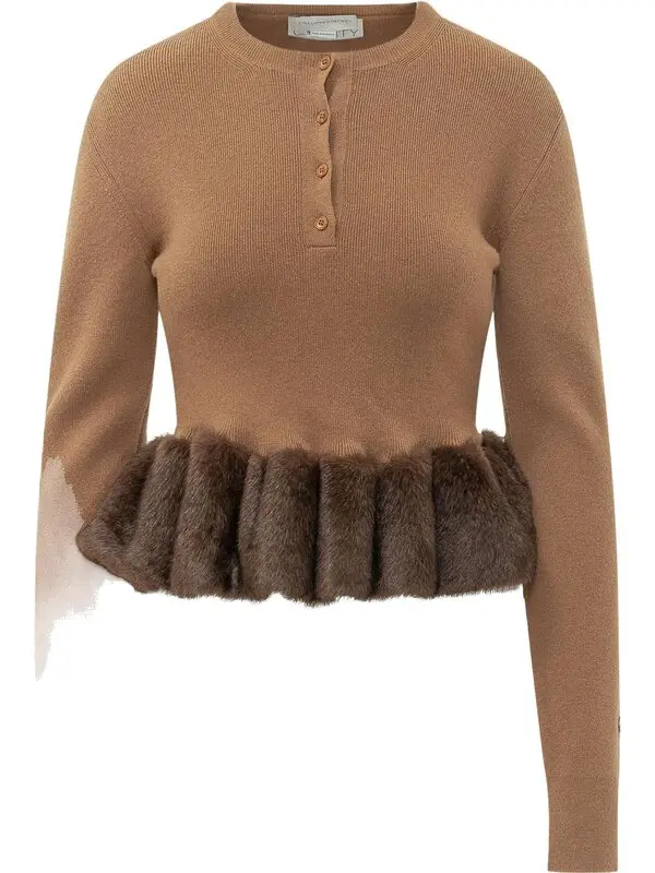 Stella McCartney Wool Crewneck Sweater With Contrasting Trim - Camel