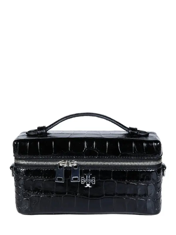 Tory Burch Charlie Embossed Croc East-west Mini Vanity Case - Nero