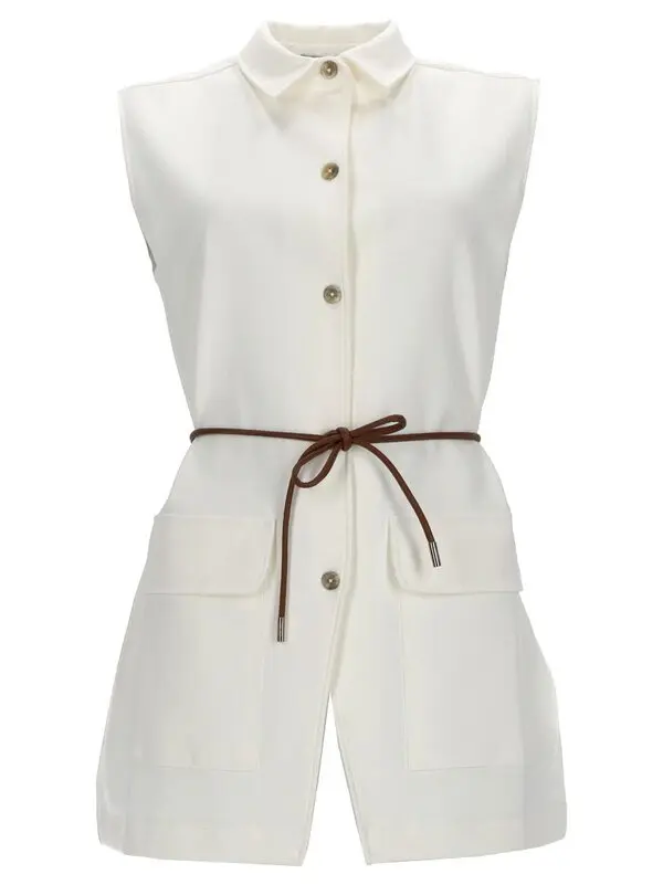 Herno Sleeveless Button-front Shirt Dress With Belt - White