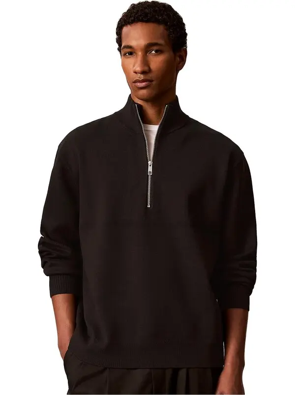 Calvin Klein Quarter Zip Tech Sweater - Black