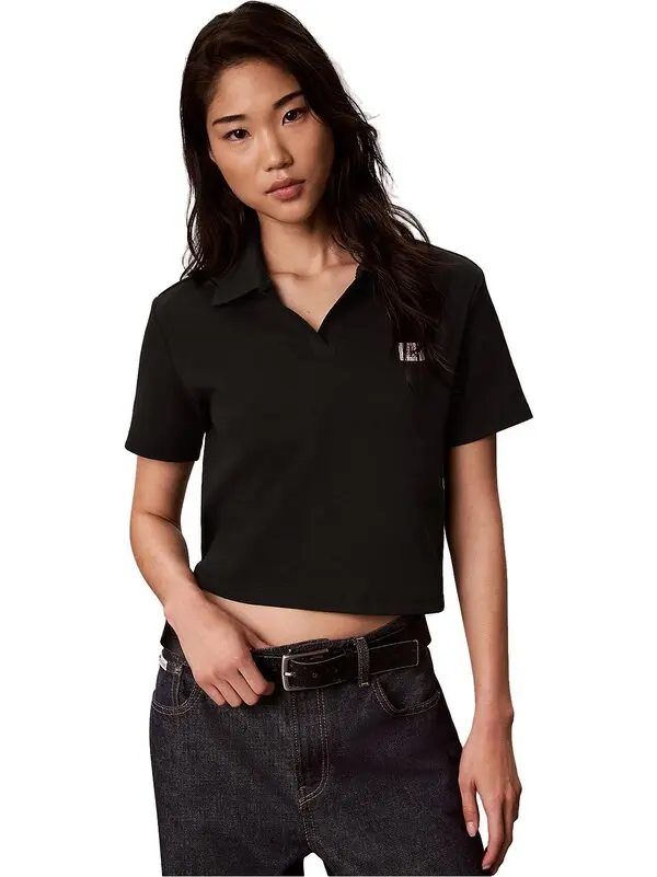 Calvin Klein Woven Monologo Polo Shirt - Black