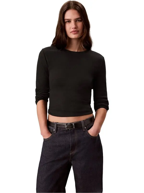 Calvin Klein Pointelle Knit Slim Tee - Black