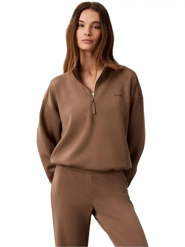 Calvin Klein Ultra Soft Knit 1/4 Zip Sweatshirt - Shitake