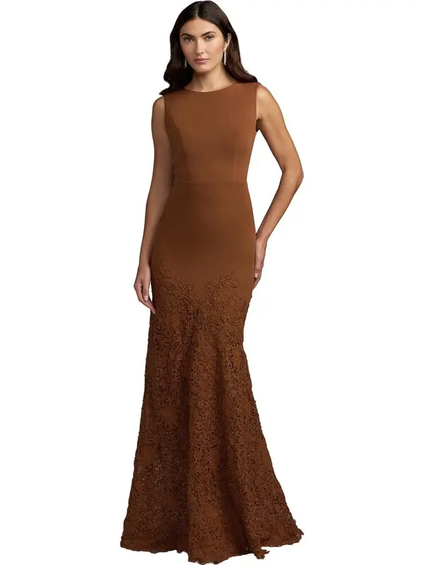 Mac Duggal Sleeveless Lace Mermaid Gown - Nutmeg