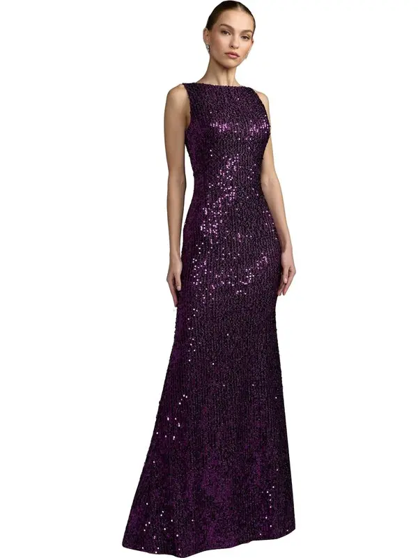 Mac Duggal Sequined Evening Gown - Purple