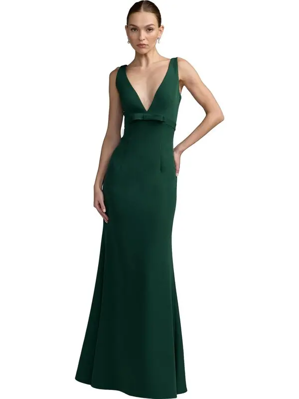 Mac Duggal Sleeveless V-neck Mermaid Gown With Bow - Green