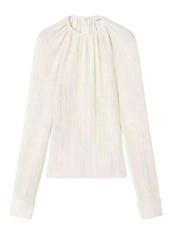 LANVIN Plissé-effect Buttoned-cuff Top - White