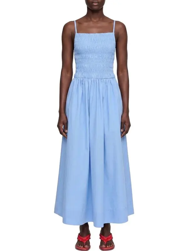 GANNI A-line Cotton Midi Dress With Square Neckline And Thin Straps - Gnawed Blue