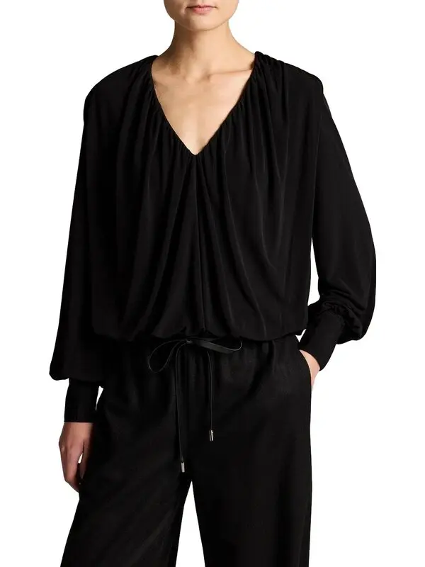 Vince Matte Jersey V-neck Bubble Top - Black