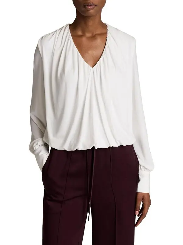 Vince Matte Jersey V-neck Bubble Top - Ivory