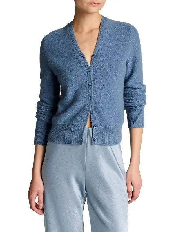 Vince Plush Cashmere V-neck Cardigan - Blue Slate
