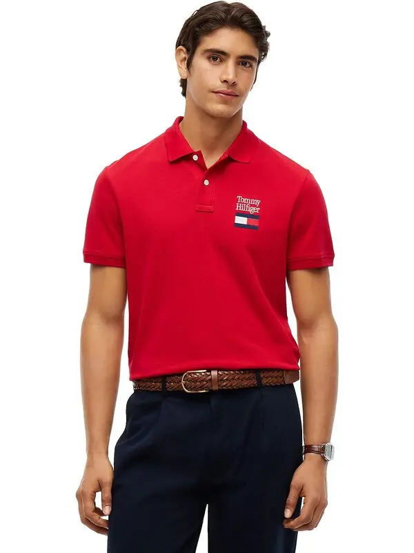 Tommy Hilfiger Regular Fit Flag Graphic Pique Polo - Medium Red