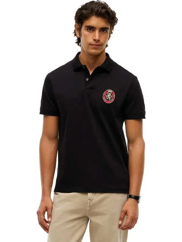 Tommy Hilfiger Regular Fit Crest Patch Interlock Polo - Black