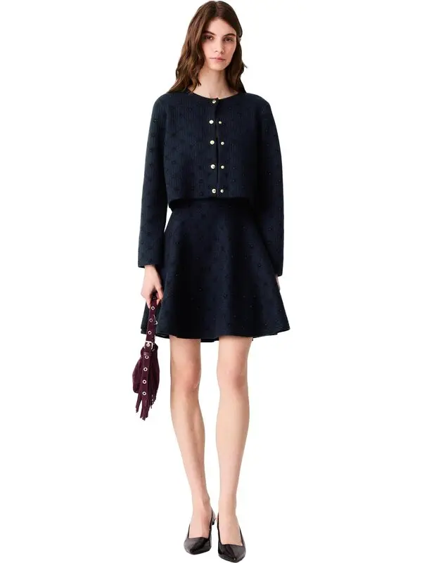 Maje Jacquard Cardigan With Sequins - Navy