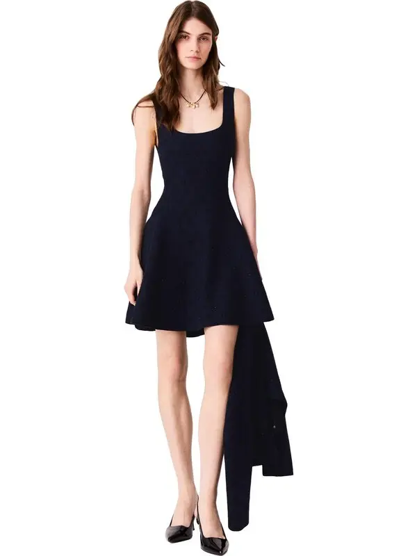 Maje Short Jacquard Skater Dress - Navy
