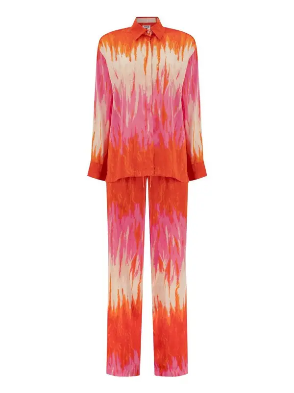 BELYED HANDCRAFT Amaya Silk Crepe Shirt And Pant Set - Orange