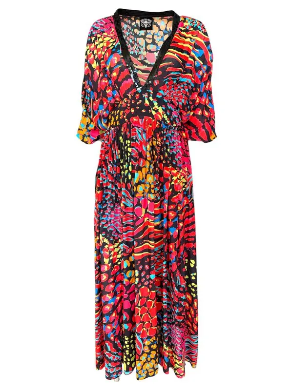 ANY OLD IRON Neon Animal Kaftan Dress - Black/red