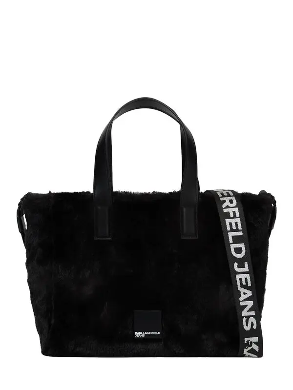 KL JEANS Box Logo Furry Mini Tote Bag - Black