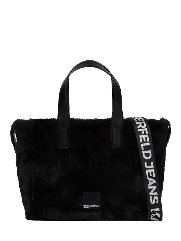 Karl Lagerfeld Box Logo Furry Mini Tote Bag - Black