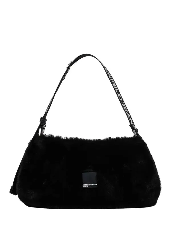 Karl Lagerfeld Box Logo Furry Shoulder Bag - Black