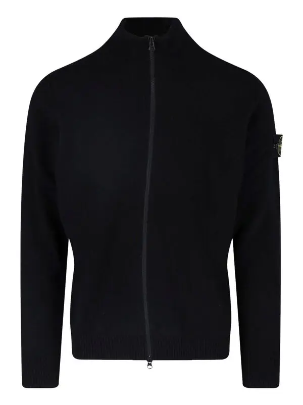 Stone Island Virgin Wool Zip Cardigan - Black