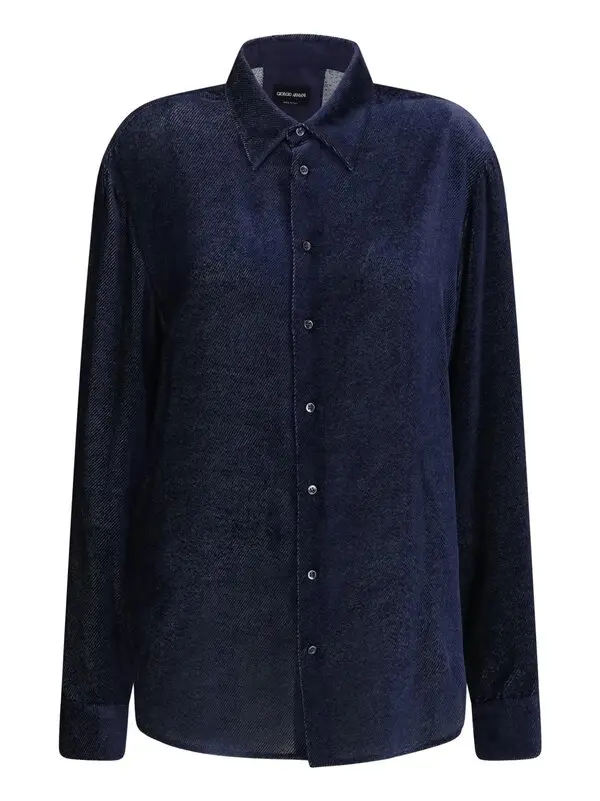 Giorgio Armani Silk Blend Devoré Velvet Twill Shirt - Blue