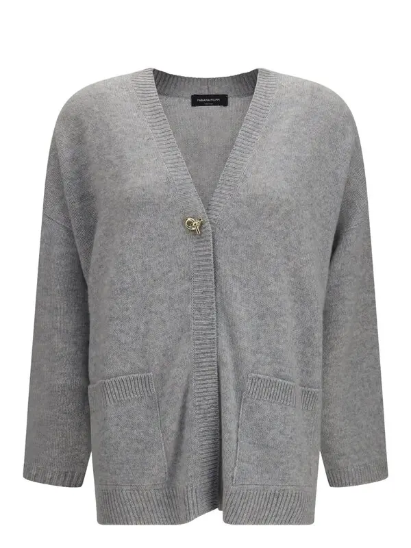 Fabiana Filippi Cashmere Cardigan With V-neck And Knot Button - Grey