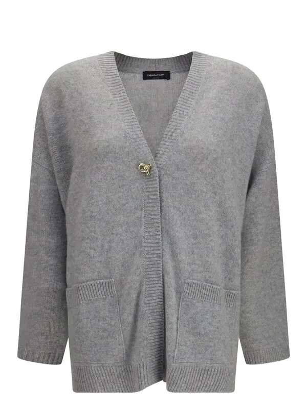 Fabiana Filippi Cashmere Cardigan With V-neck And Knot Button - Grey