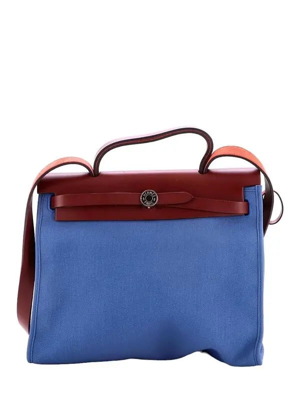 Hermès 31 Herbag Zip Leather And Toile - Blue/ Blue/